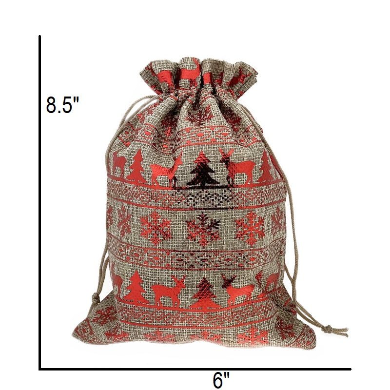 Burlap With Reindeer Christmas Drawstring Gift Bag – Charmed Creations LLC